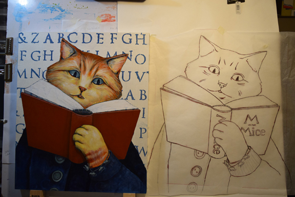 Abyssinian cat portrait with alphabet – sue clancy – artist