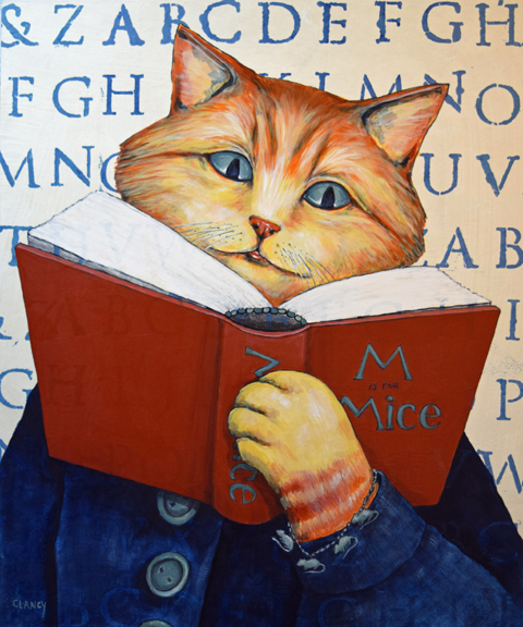 finished Abyssinian cat with alphabet – sue clancy – artist